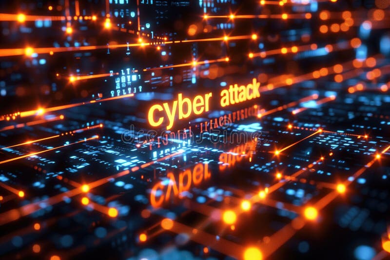 Digital Matrix with Glowing Data Points and the Term "cyber Attack" in ...