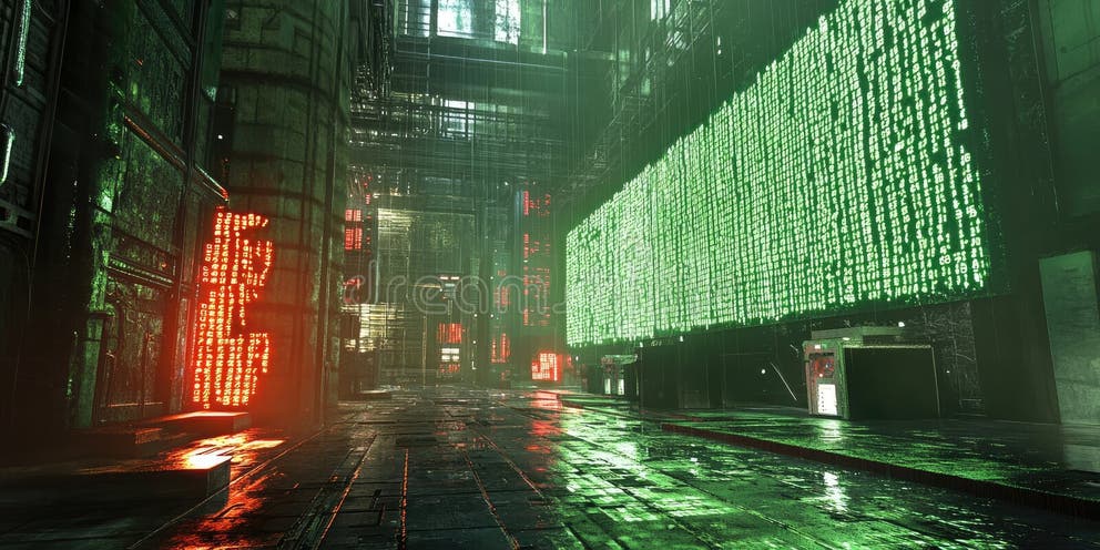 Digital Matrix with Glowing Green Code, Futuristic Data Flow, Neon Green Coding Background Stock ...