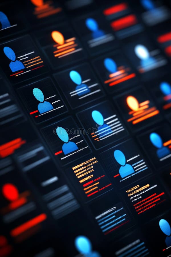 Digital Matrix of Glowing User Icons in Blue and Orange, Emphasizing ...