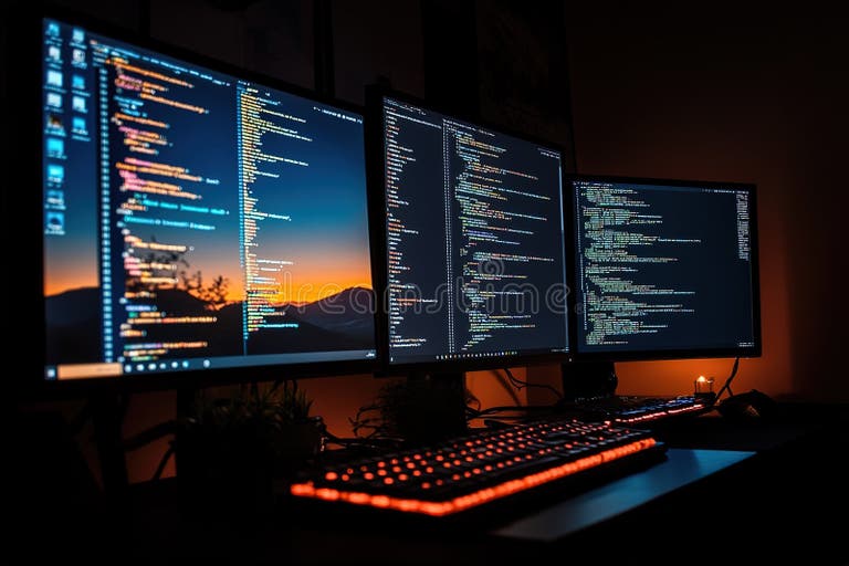 Digital Matrix: Lines of Code Flowing on a Computer Screen, Modern Programming Interface ...