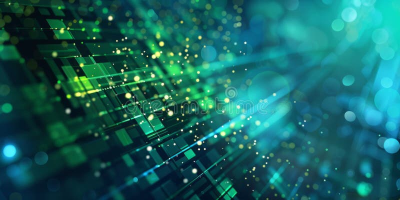 In the Digital Matrix, a Network of Vibrant Green and Blue Lights ...