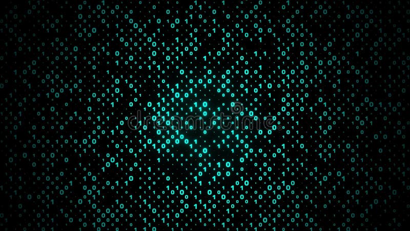 Digital Matrix of Blue Ones and Zeros Falling Down and Flashing. Binary Background Concept of ...