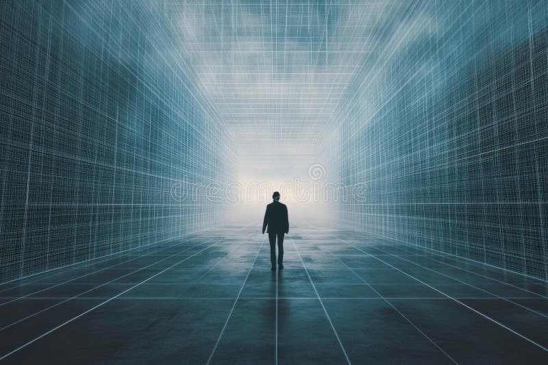 The Digital Maze, a Single Figure Navigates the Labyrinth of Data Stock ...