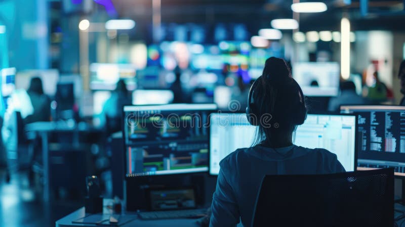 A Man is Seen Working in a Room Filled with Screens and Monitors To ...