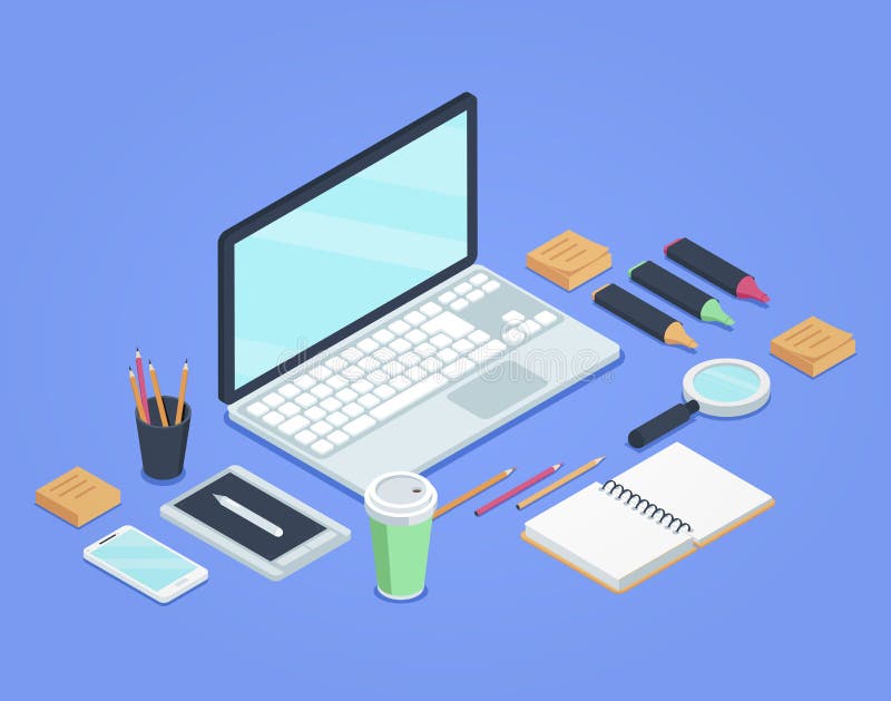 Digital Media Desk Isometric Design Stock Illustration - Illustration ...