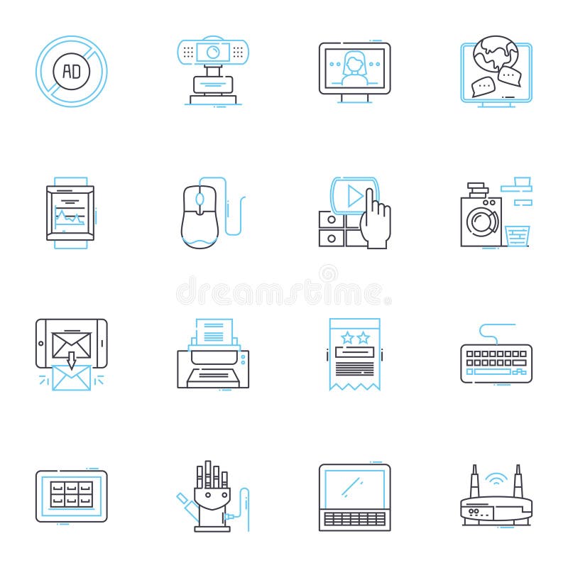 Digital Media Linear Icons Set. Broadcasting, Streaming, Interactivity ...
