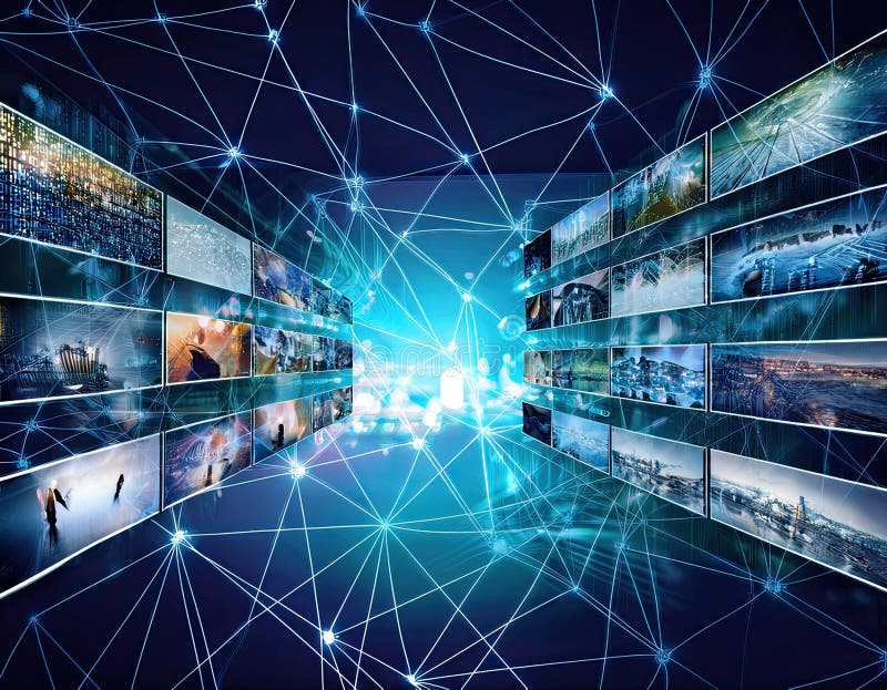 Digital Media Streaming and Global Network Data Concept with Screens ...