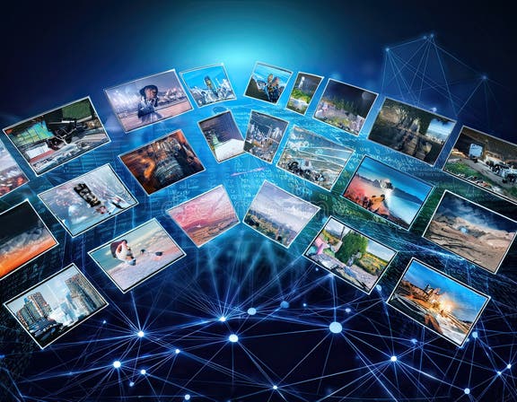 Digital Media Streaming and Global Network Data Concept with Screens ...