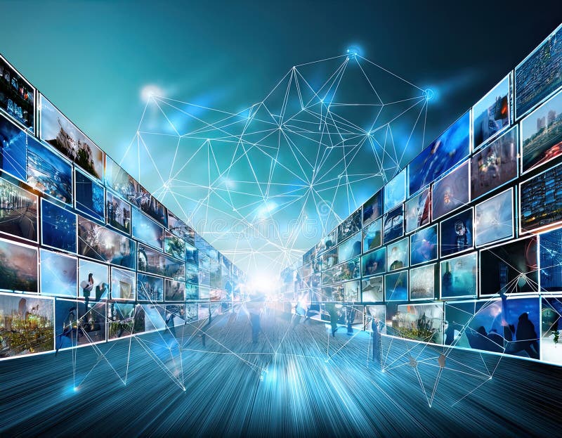 Digital Media Streaming and Global Network Data Concept with Screens ...
