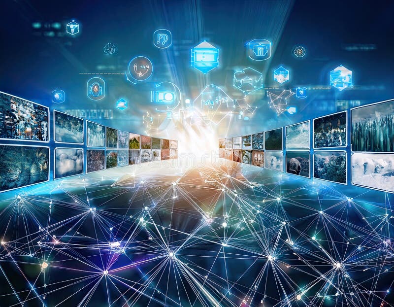 Digital Media Streaming and Global Network Data Concept with Screens ...