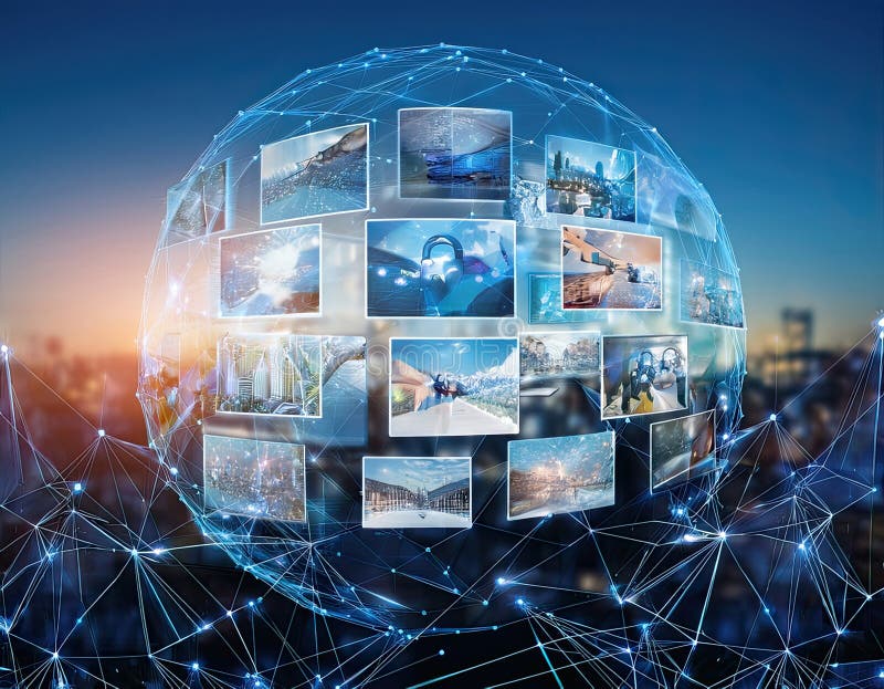Digital Media Streaming and Global Network Data Concept with Screens ...