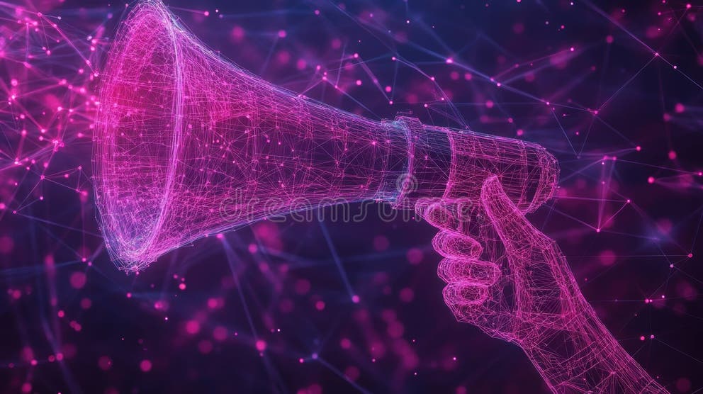 Digital Megaphone, Abstract Hand, Network Background, Communication ...
