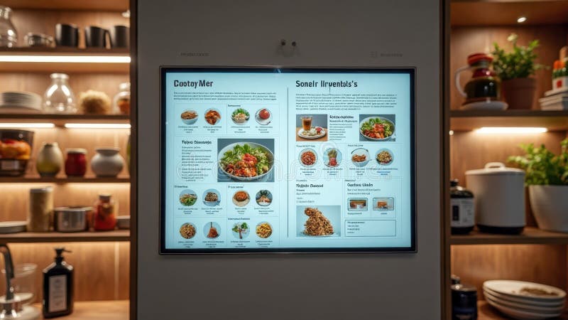Digital Menu Display in Modern Kitchen with Fresh Salad Options and ...
