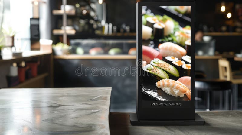Digital Menu Display with Sushi in Restaurant Stock Photo - Image of ...