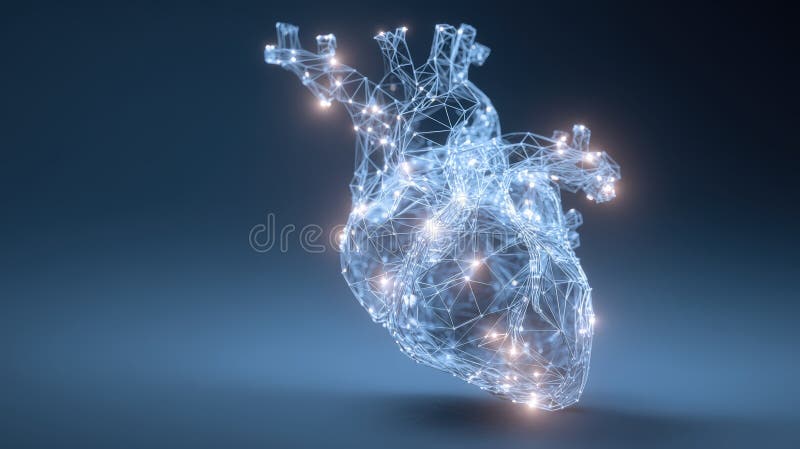 Digital Mesh Representation of a Human Heart with Glowing Lights Stock ...