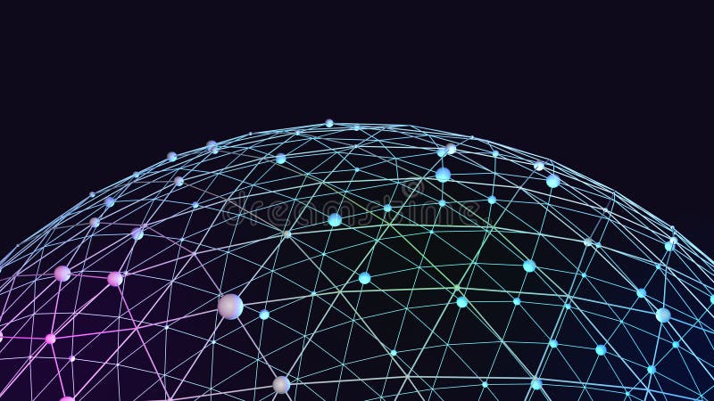 Curved Digital Mesh Surface with Glowing Nodes on Dark Background ...