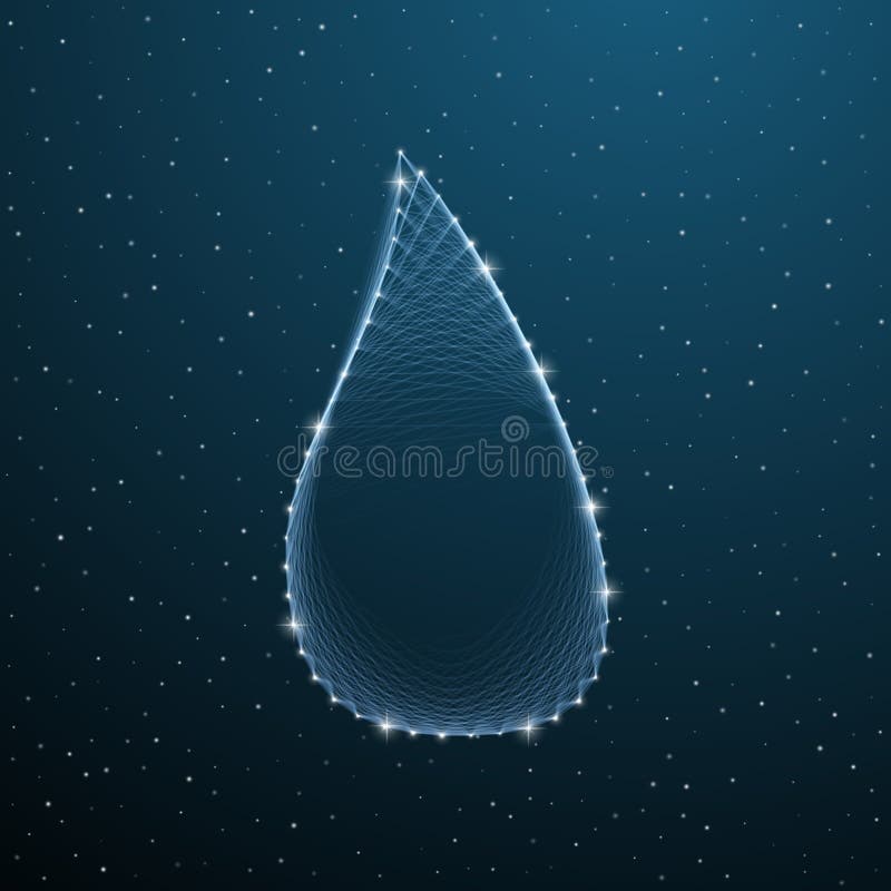 Digital Mesh Water Drop with Dots and Lines on Blue Background ...
