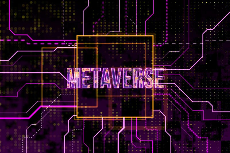 Digital Metaverse Concept with Glowing Neon Lines on a Purple and Black ...