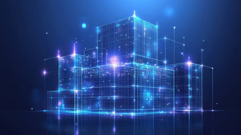 Digital Metropolis Abstract Building Network in a Futuristic Blue Hued ...