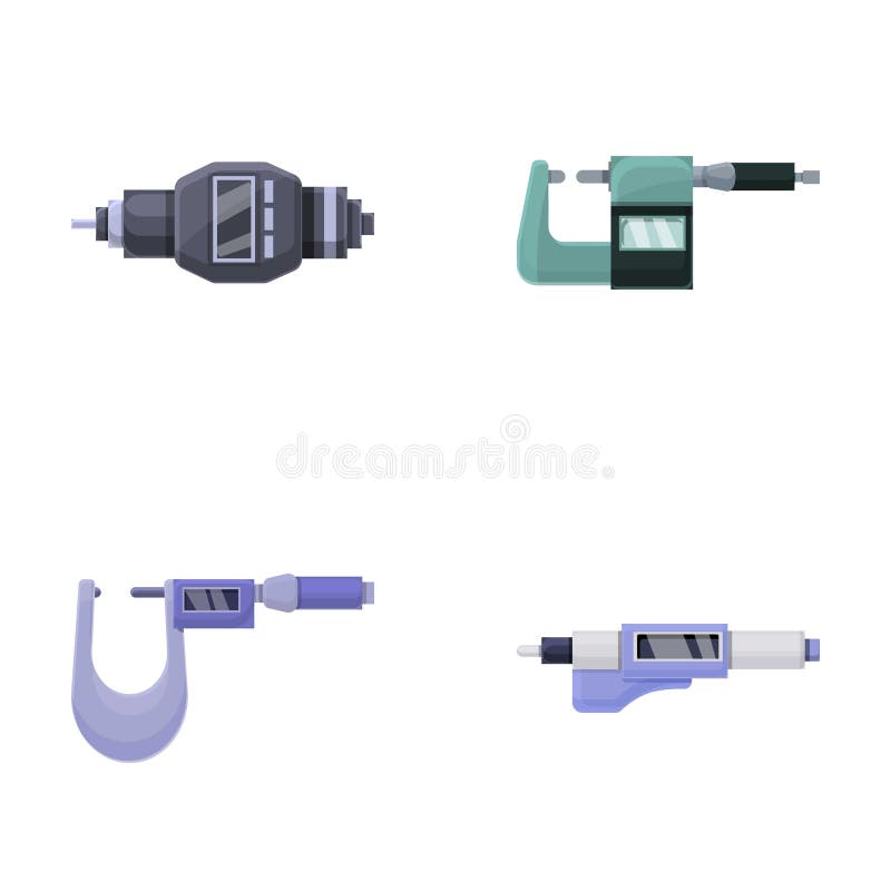 Digital Micrometer Icons Set Cartoon Vector. Laboratory Digital ...