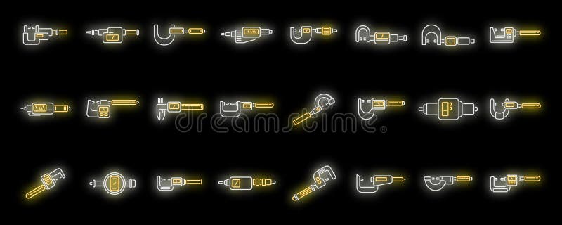 Digital Micrometer Icons Set Vector Neon Stock Vector - Illustration of ...