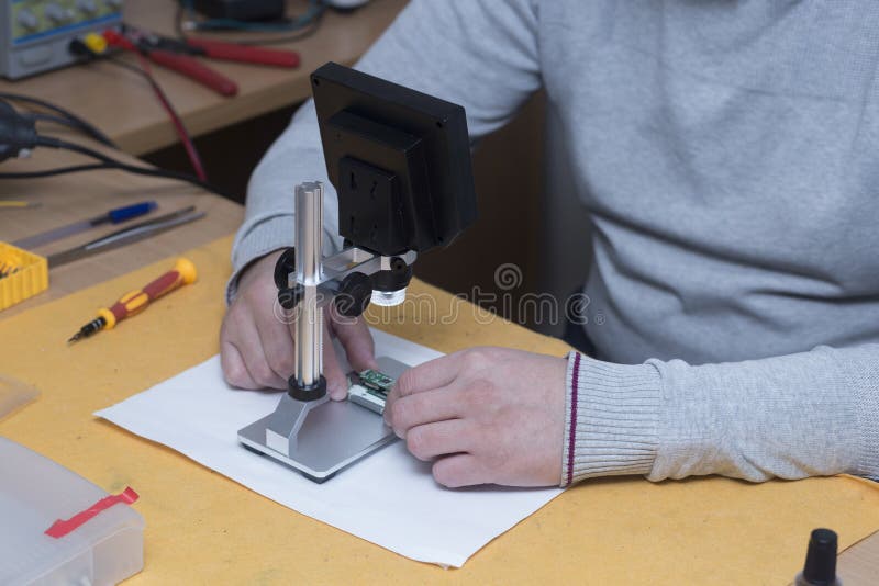 Digital Microscope for Repair of Electronic Components Stock Photo ...