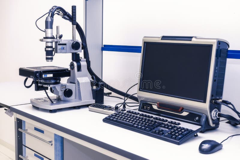 Digital Microscope and Monitor in Lab Stock Image - Image of computer ...