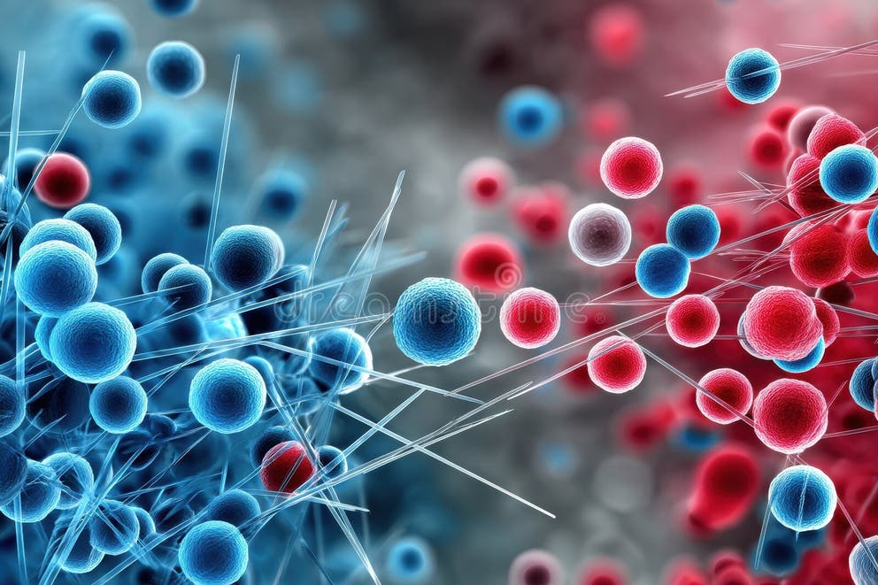 Blue and Red Bacteria Clash Under a Digital Microscope in Vivid Detail ...