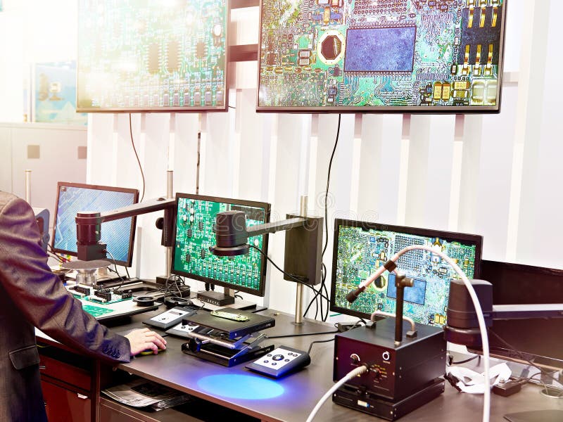Digital Microscopes with Monitors Quality Control Stock Image - Image ...