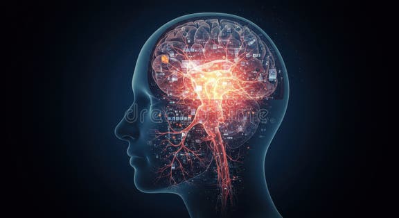 Digital Mind Concept — Human Brain with Glowing Neural Circuits. Ai ...