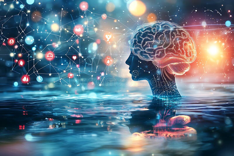 Digital Mind Emerging from Water Abstract AI Concept Artwork Stock ...