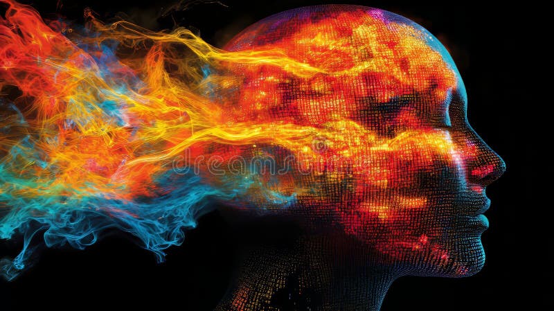 Digital Mind on Fire an Abstract Depiction of Energy, Consciousness ...