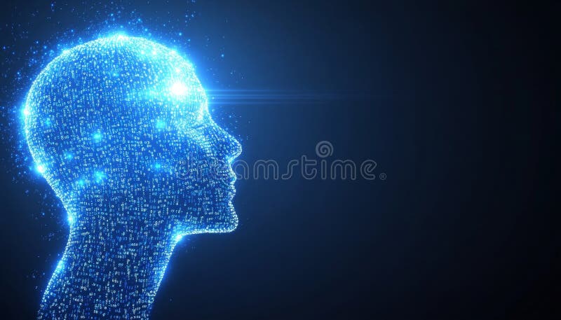 Digital Mind Profile of a Head with Futuristic Blue Circuitry and ...