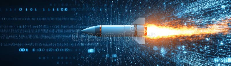 Digital Missile Launch 3D Render, Binary Code Background, Technological ...