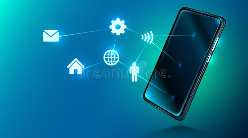 Digital Mobile Technology. Cosmos Style in Blue Color. Device Screen ...