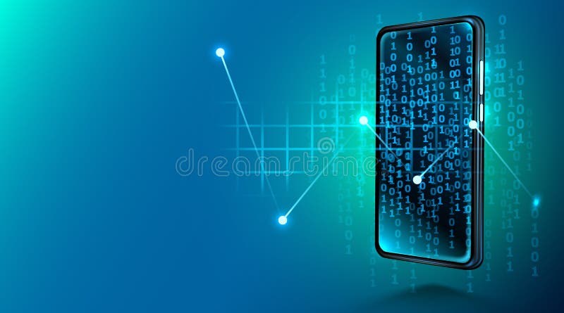 Digital Mobile Technology. Cosmos Style in Blue Color. Devise with Binary Code. Concept of ...