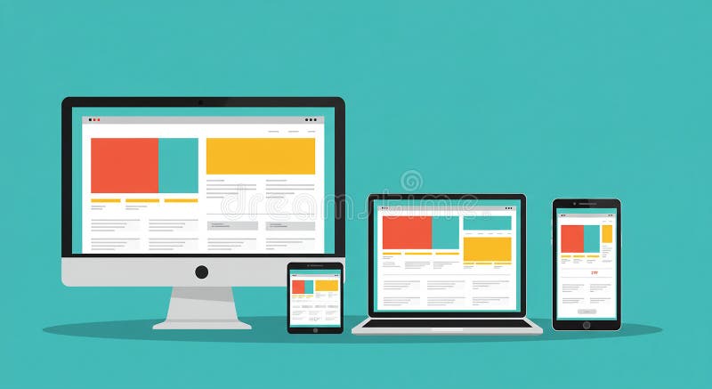 Digital Mockup Displaying Responsive Web Design on Various Devices: Desktop Stock Illustration ...