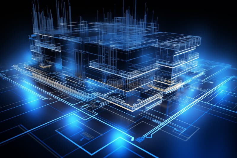A Digital Model Blueprint Building of a House with Lines and Dots ...