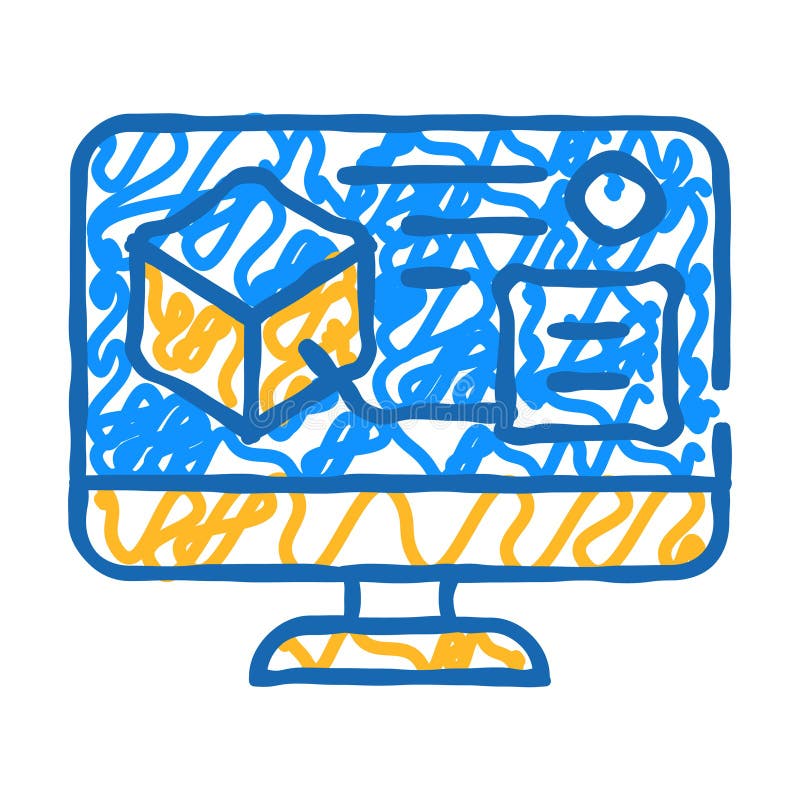 Digital Model on Computer Screen Icon Doodle Illustration Stock ...