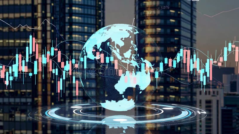 Rotating Digital Globe with Financial Indicators Stock Video - Video of ...