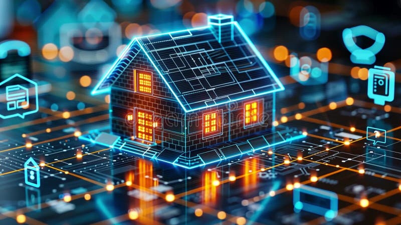 A Futuristic Digital Representation of a House with Glowing Features ...