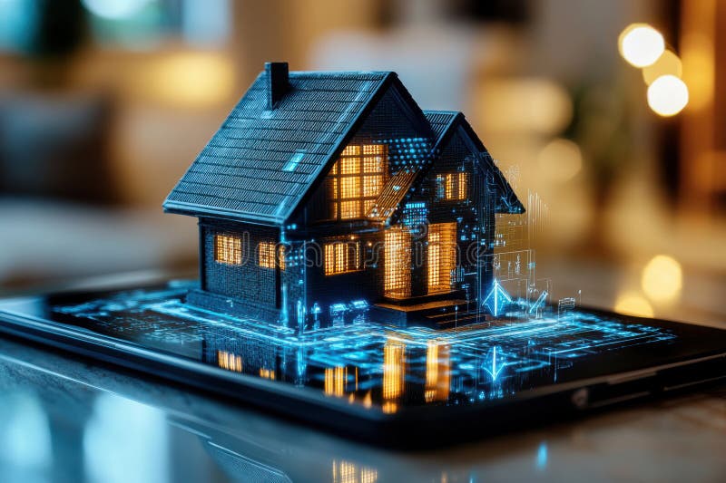 A Digital Model of a House Projected on a Tablet, Showcasing a Blend of ...