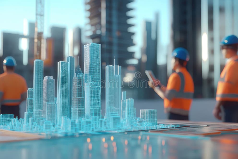 Digital Cityscape Model Construction Workers Planning Future Urban ...