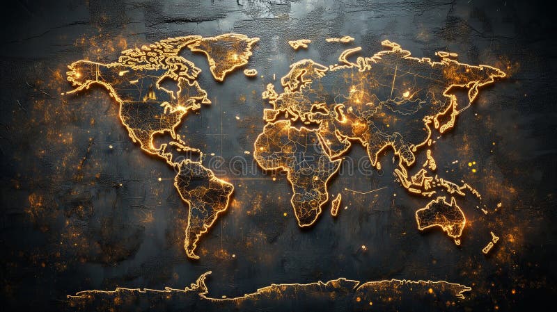Digital, Modern, Bright and Shimmering World Map on a Dark Background ...