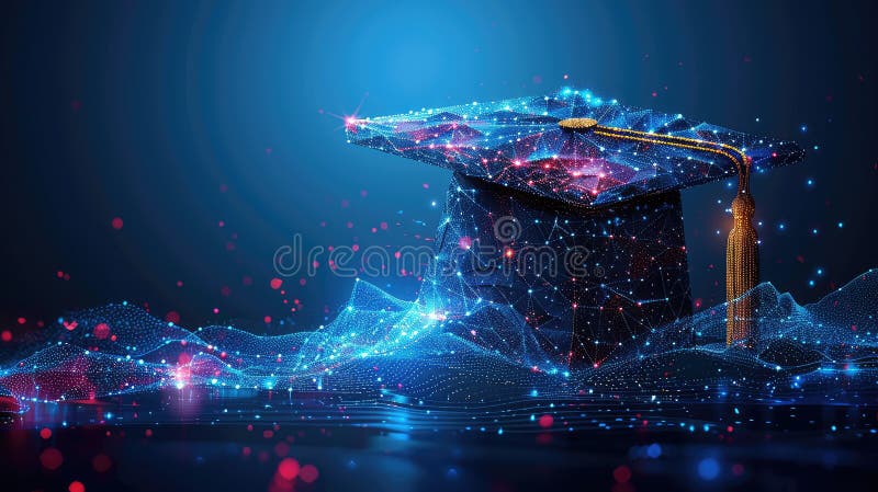 Digital Modern Education Concept - Abstract Low Poly Wireframe with ...