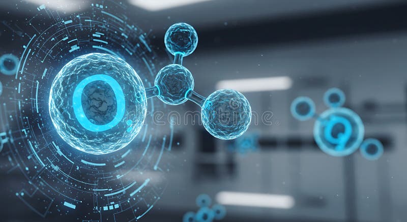 Digital Molecule Visualization Glowing Blue Element Technology ...