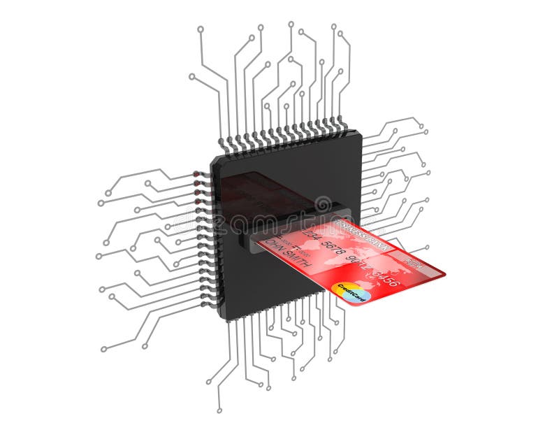 Digital Money Concept. Credit Card Over Microchips with Circuit Stock ...