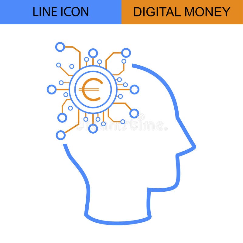 Digital Money Idea Flat Line Vector Icon Stock Vector - Illustration of ...