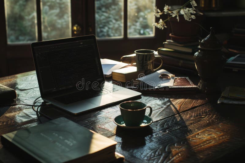 Digital Morning Work Setup with Open Copy Space. Stock Illustration ...