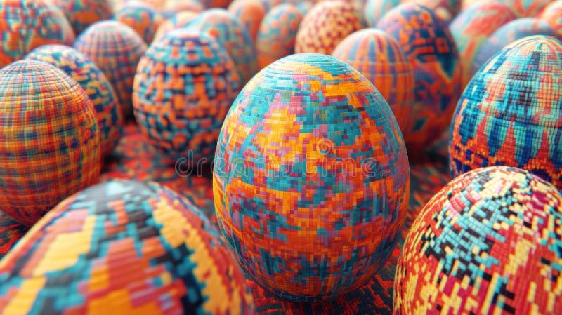 Digital Mosaic Pattern Featuring Pixelated Easter Eggs in Vibrant ...